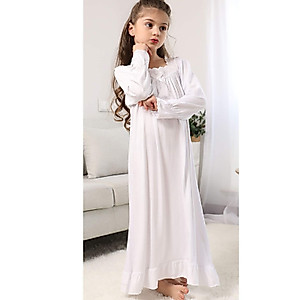 PUFSUNJJ Girls' Princess Nightgowns Lace Sleep Dress Kids Sleepwear 3-12 Years White