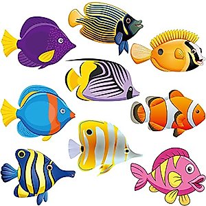 Ocean Fish Cutouts Paper Colorful Ocean Fish Shapes Tropical Fish Cutouts with Glue Point Dots for DIY Craft Classroom Bulletin Decoration Ocean Theme Party,5.9 x 5.9 Inch (45 Pieces)