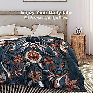 Norwegian Rosemaling Folk Style, Fleece Blanket Ultra-Soft Cozy Plush Blanket Throw Blankets Couch Chair Living Room Air Conditioning Cool Blankets, 50"*60"