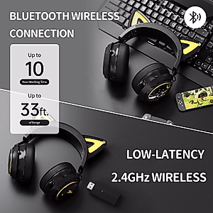 SOMIC Cat Ear Headphones, 2.4G/Bluetooth Wireless Gaming Headset for PS5, PS4, PC with RGB Lights and Retractable Mic, 10Hrs Playtime, 7.1 Surround Sound for Laptop, Smartphone-GS510 Pro - Black