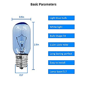 2Pcs Fridge Light Bulb Replacement T8 E17 40Watt Light Bulb Fit for Whirlpool KitchenAid Electrolx Kenmore Frigidaire Refrigerator 297048600 241552802 AP3770086 1056577 AH976993 EA976993 PS97699