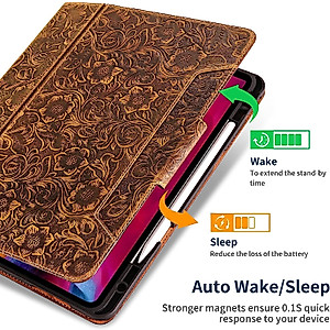 Gexmil Leather Case for iPad Pro 12.9 Inch, 6th/5th/4th/3rd Generation 2022/2021/2020/2018,Genuine Leather Folio Cover Shockproof with Pencil Holder,Magnetic Buckle Auto Sleep/Wake,Flower Pattern