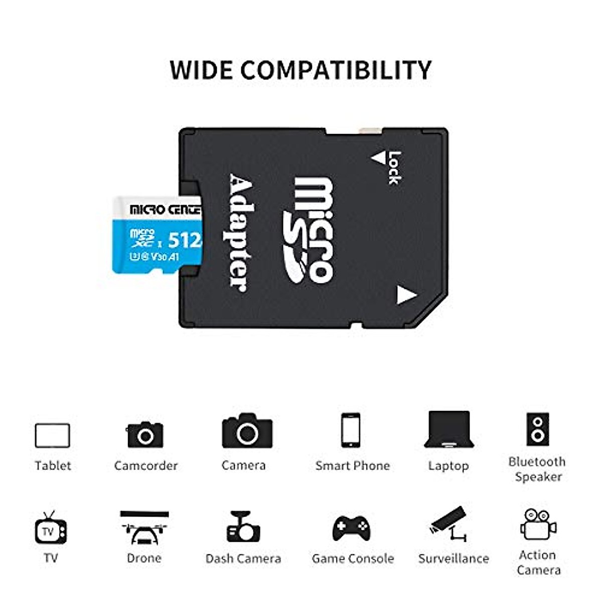 Micro Center Premium 512GB microSDXC Card, Nintendo-Switch Compatible Flash Memory Card, UHS-I C10 U3 V30 4K UHD Video A1 R/W Speed up to 95/80 MB/s Micro SD Card with Adapter (512GB)