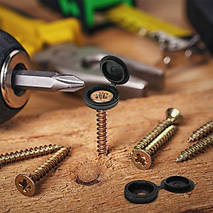 Hotop 100 Pieces Hinged Screw Cover Caps Plastic Shutter Screw Caps Fold Screw Snap Covers Washer Flip Tops (Black,Medium)