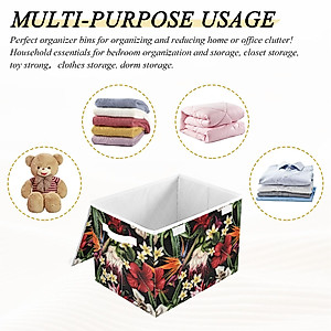 Krafig Tropical Flowers Foldable Storage Box Large Cube Organizer Bins Containers Baskets with Lids Handles for Closet Organization, Shelves, Clothes, Toys