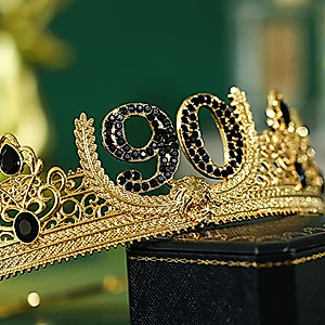 90TH Birthday King Crown and Birthday King Sash,90TH Birthday Gifts for Men. Birthday Party Decoration for Men(Gold)