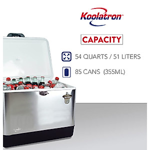 Koolatron Retro Ice Chest Cooler with Bottle Opener Blue and Red, Vintage Style Ice Bucket for Camping, Beach, Picnic, RV, BBQs, Tailgating, Fishing