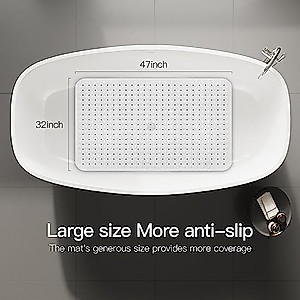 FALEJU Extra Large 47 x 32 Inch Shower Mat Non Slip, Shower and Bath Mat with Drain Holes and Suction Cups, Extra Wide Bath Tub Mat Non Slip, Bathroom Accessories, Clear