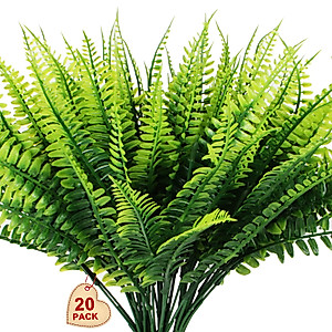 ZeKonan 24 Bunches Outdoor Plants Artificial Flower Plants UV-Proof Shrub Plants Plastic Green Plants for Indoor and Outdoor Gardens porches Windows and Other Decorations（White）
