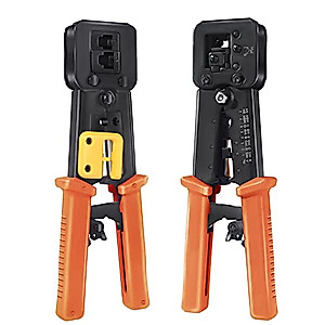 RJ45 Crimp Tool Ethernet Crimper for RJ45 Cat6 Cat5 Cat5e Pass Through Connectors and RJ12 Plug Ends with 50PCS RJ45 Cat6 Connectors, RJ45 Cable Tester and Mini Wire Stripper