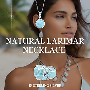Beaux Bijoux Sterling Silver Blue Larimar Necklace for Women - Natural Larimar Jewelry - Beautiful Blue Larimar Stones - 18 inch Round Pendant Necklace - Larimar Blue Necklaces for Women