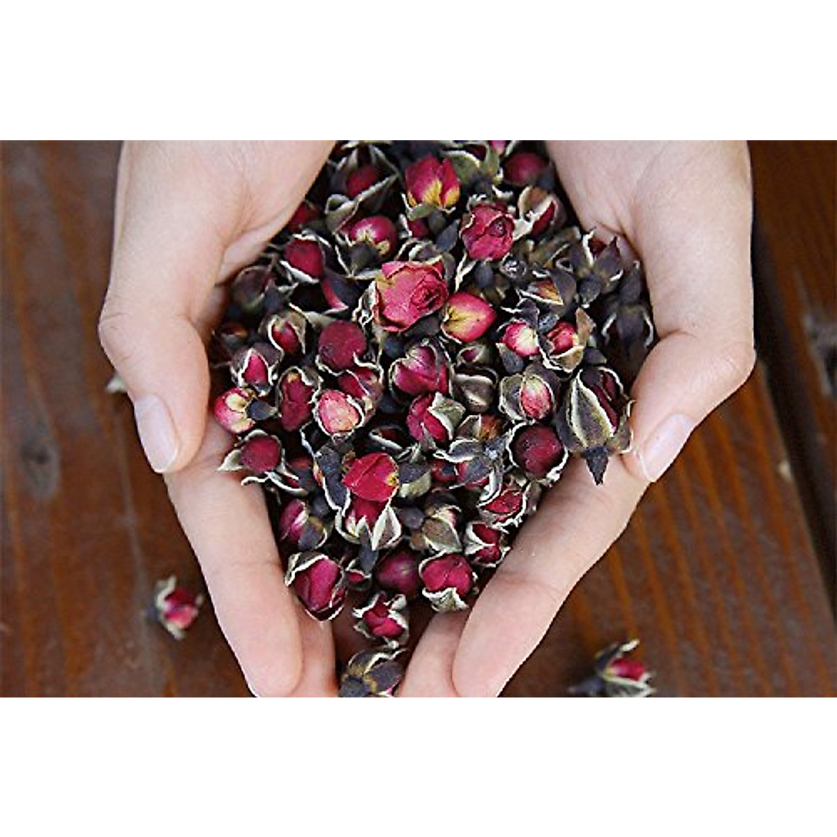 TooGet Fragrant Natural Deep Red Rose Buds Rose Petals Organic Dried Golden-Rim Rose Flowers Wholesale, Culinary Food Grade - 4 OZ