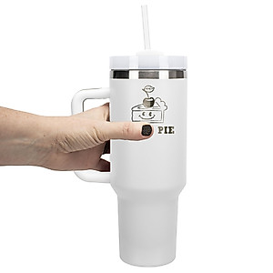 100 North Cutie Pie Cherry Slice Cartoon 40 oz. Stainless Steel, Large Water Bottle Coffee Mug, Spill & Leak Resistant, Thermal Travel Tumbler with Handle, Lid & Straw, White