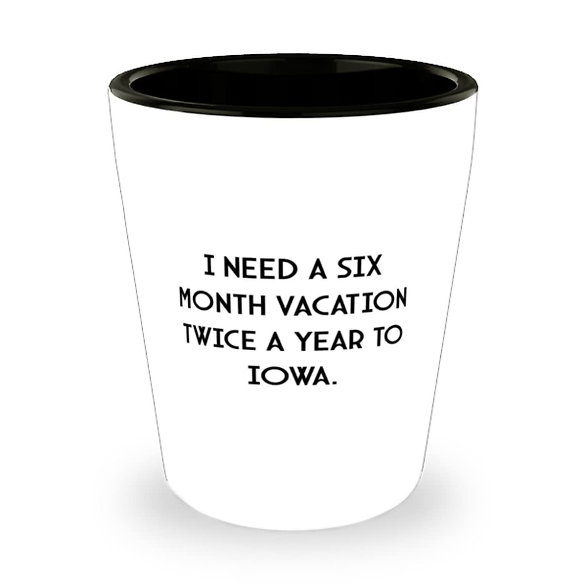 I Need a Six Month Vacation Twice a Year to Iowa. Shot Glass, Iowa Ceramic Cup, Sarcastic For Iowa