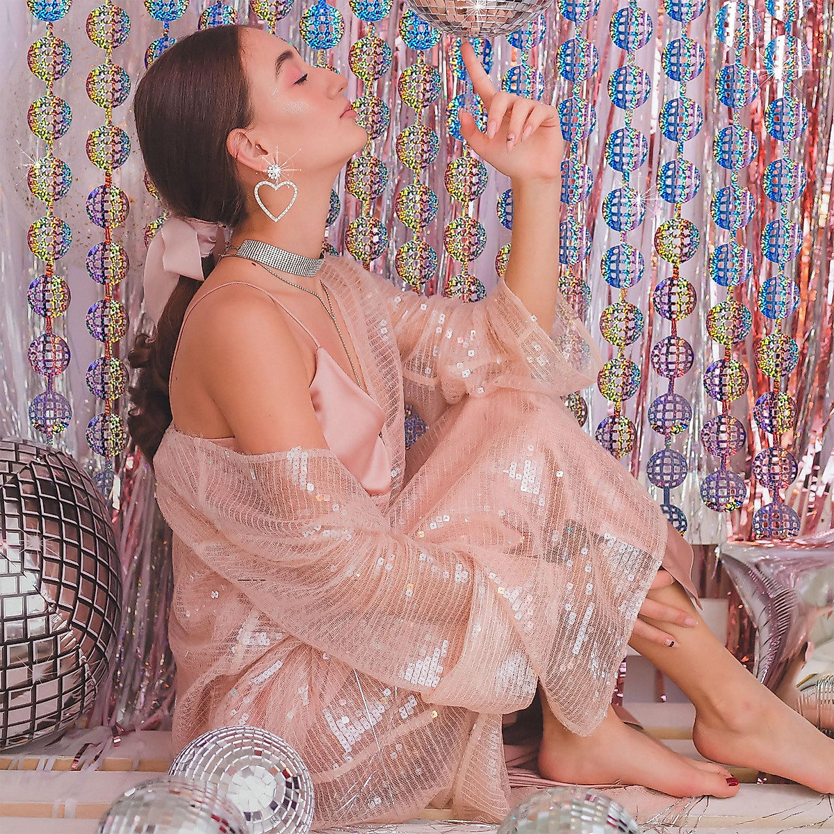 Disco Ball Foil Curtain for Last Disco Bachelorette Party Decorations,Disco Ball Backdrop Curtain,Disco Party Photography Backdrop Curtains (2 Pack)