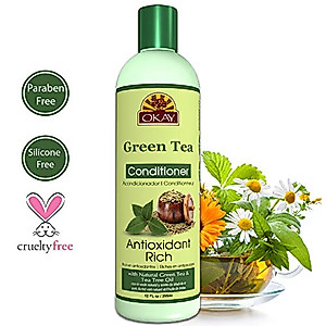 OKAY | Green Tea Nourishing Antioxidant Rich Conditioner | For All Hair Types & Textures | Revitalize - Rejuvenate - Restore | With Tea Tree Oil | Free of Paraben, Silicone, Sulfate | 12 oz , pale green