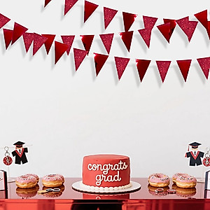 30 Ft Red Party Decorations Double Sided Glitter Metallic Paper Triangle Banner Flag Pennant Bunting for Wedding Engagement Graduation Anniversary Bachelorette Birthday Bridal Shower Party Supplies