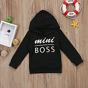 Urkutoba 0-5T Baby Boy Girl Mini Boss Hoodie Tops Toddler Hooded Sweater Casual Hoodies with Pocket Outdoor Outfit (6-12 Months, Black)