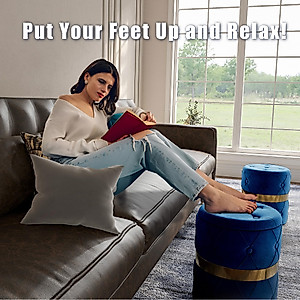 RoyalCraft Round Storage Ottoman Set of 2, Fully Assembled Velvet Vanity Stool Chair, 22QT Large Storage Foot Stool, Support 200lbs Padded Seat for Bedroom, Living Room, Office and Study Room, Blue