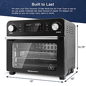 Elite Gourmet EAF9310 Digital Programmable Fryer Oven, Oil-Less Convection Oven Extra Large 24.5 Quart Capacity, fits 12" pizza, Grill, Bake, Roast, Air Fry, 1700-Watts, Black