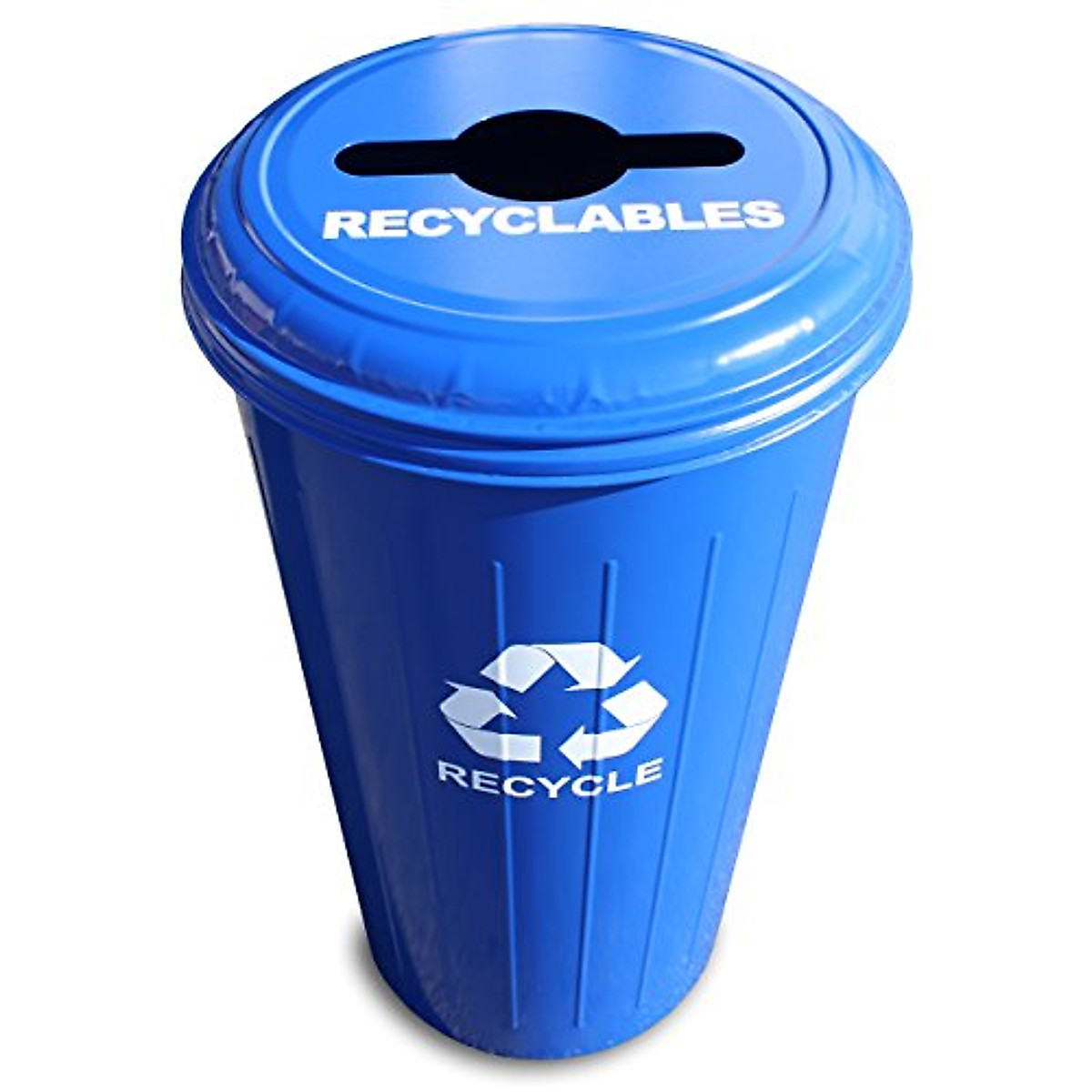 Witt Industries 10/1CTDB Steel 20-Gallon Recycling Trash Can with Combination Top, Legend "Recyclables, Recycle", Round, 30" Height, Dark Blue