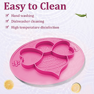 Suction Plates for Baby Toddler, Silicone Kids Plates, BPA Free Food Grade Silicone, Microwave and Dishwasher Safe, Bee Divided Design, Peach