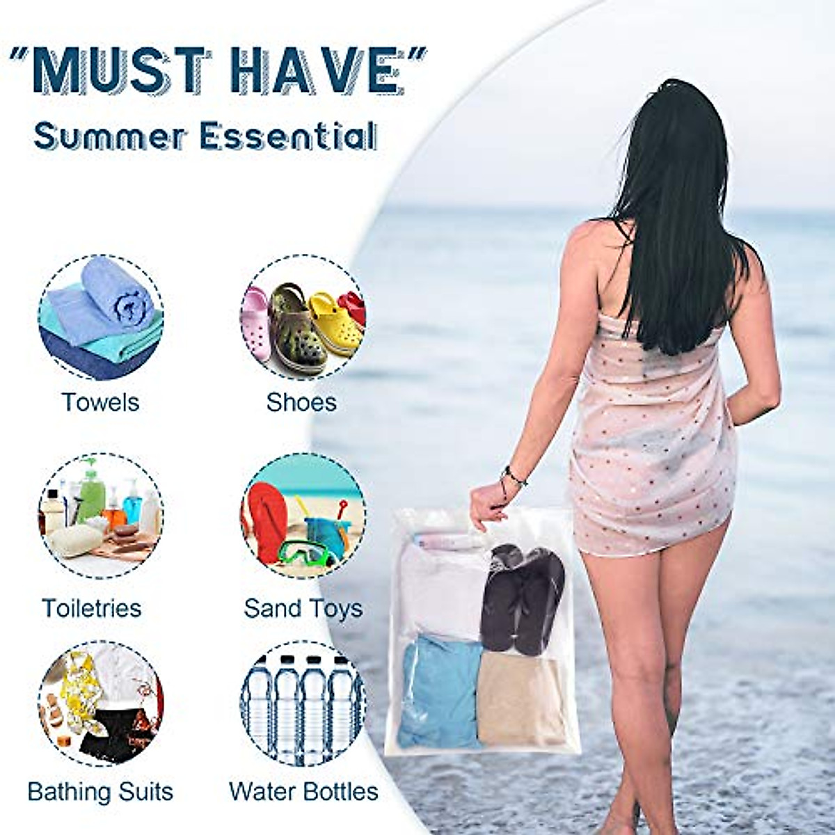 Clear bags for clothes storage, toys, snack bags and food saver, beach bag travel organizer - 5 gallon ziplock bags - sealable zipper and slider jumbo baggies - Extra large ziplock bag - {Pack of 5}