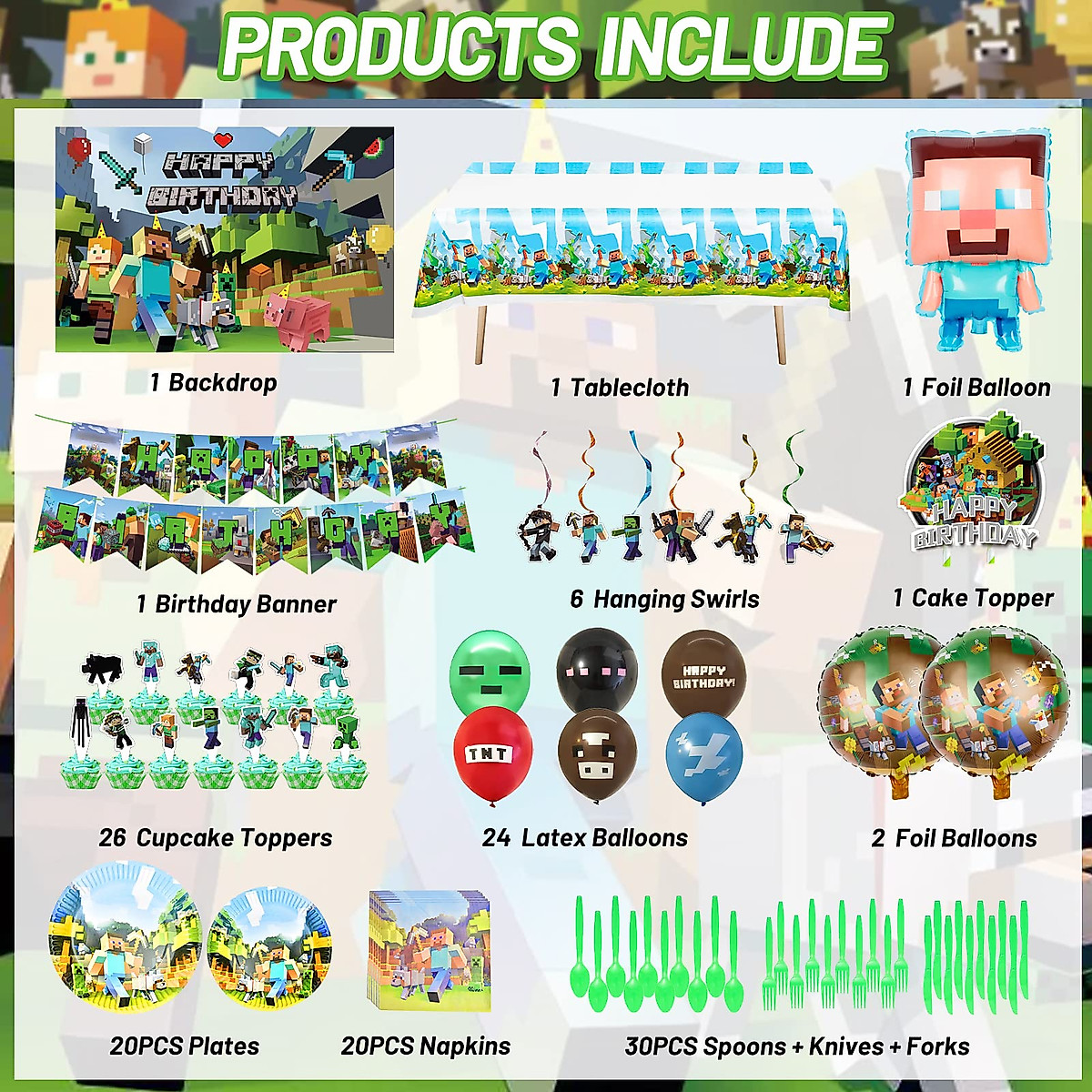 Birthday Party Supplies - Party Supplies Include Banner, Backdrop, Tableware, Cake Toppers, Balloons, Hanging Swirls, Style Decorations