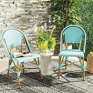 Safavieh Home Collection Hooper Indoor-Outdoor Stacking Side Chairs | Teal & White | Set of 2
