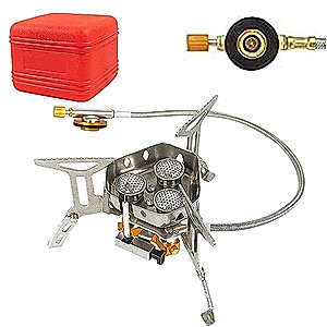 Joyeee Portable Gas Camping Stove, 20000 BTU of Power Mini Lightweight Folding Temperature Control 3-Burner Stove, Stable Support, Fishing Hiking Stove, Outdoor Cooking & Hiking Picnic BBQ Cooker