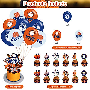 Astros Baseball Party Decorations,Birthday Party Supplies For Baseball Team Party Supplies Includes Banner - Cake Topper - 12 Cupcake Toppers - 18 Balloons