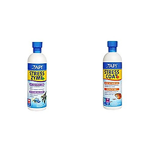 API Stress Zyme Freshwater and Saltwater Aquarium Cleaning Solution 16-Ounce Bottle & Stress Coat Aquarium Water Conditioner 16-Ounce Bottle
