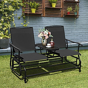 VBSQ Outdoor 2 Person Patio Double Chair Rocking Black Chair Rocking Chair Rocker Chair Rocker Camp Chair Rocker Recliner Rocking Camp Chair Rocking Chairs Outdoor Rocking Chair