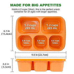 Caperci 4 Pack Bento Snack Box Containers for Adults & Kids - Reusable Adult Lunchable Containers with 5 Compartments for School, Work, and Travel, Wheat Straw, BPA-Free (Jewel Brights)