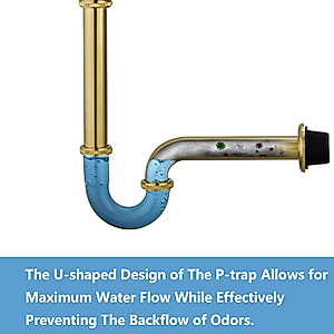 Heixutas Brass P Trap Bathroom Sink : 1 1/4 Sink Trap with Adjustable Height - Brushed Gold Bottle P-Trap with Slip Joint Extension Tube - U-Shape Basin Sink Plumbing/Pipe Replacement Kit