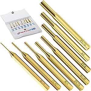 Premium Brass Punch Set – 8 Pcs Professional Brass Drive Pin Punch Set - Non-marring Brass Punch Set for Gunsmithing - Assorted Gun Punch Set for Watch Repair Jewelry and Craft – By Maxopro