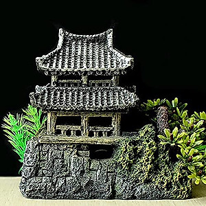 IBWell Classical Large Chinese Building Resin Aquarium Castle Decorations Fish Tank Ornaments