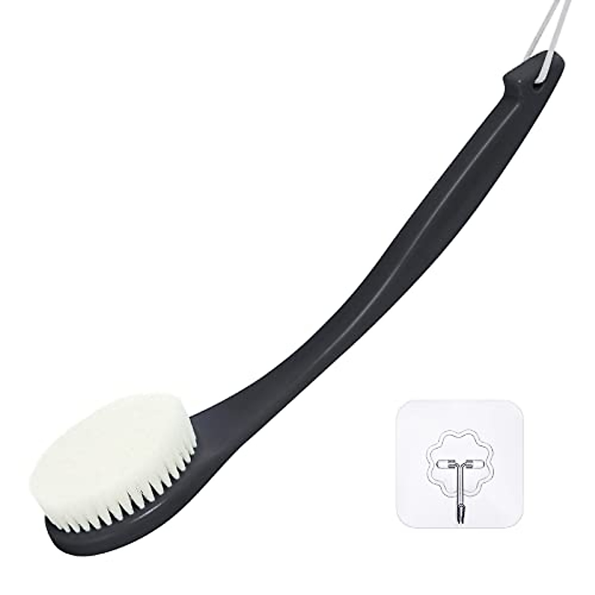 Exfoliating Shower Brush, Bath Body Brush, Never Mold Back Brush Long Handle for Shower, Dry Brushing Body Brush or Wet Brush with Moderate Bristles Black