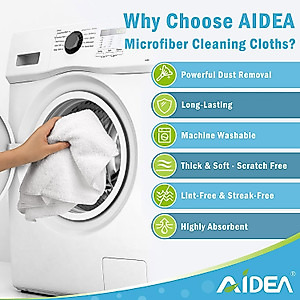 AIDEA Microfiber Cleaning Cloths White-50PK, Strong Water Absorption, Lint-Free, Scratch-Free, Streak-Free, Dish Towels White (11.5in.x 11.5in.)