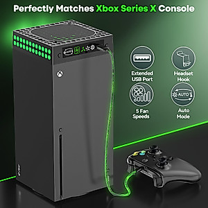 XBX Series X Cooling Fan Dust Proof with Auto Mode, for Xbox Series X Console with LED Lights, Built-in AUTO Adjustable Fan Cooling System, Xbox Series X Top Cooler, Game Accessory with Headset Holder