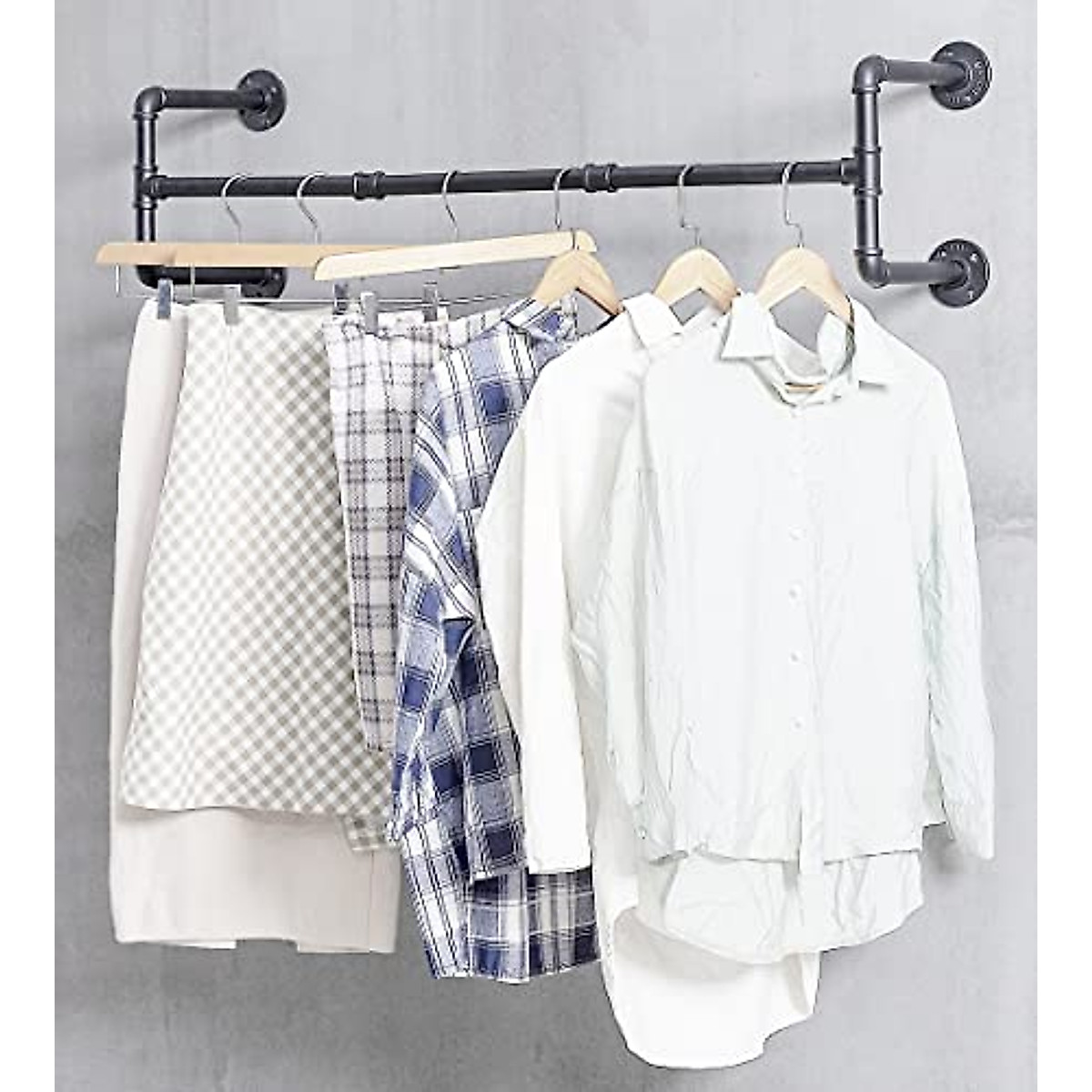 Industrial Pipe Clothes Racks, Wall Mounted Garment Racks, Space-Saving Display Hanging Clothing Racks, Heavy Duty Steampunk Detachable Multi-Purpose Hanging Rod for Closet Storage, Black (Black)