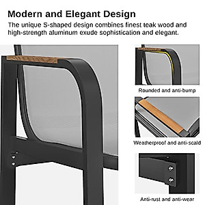 EAST OAK Signature 5 Pieces Outdoor Dining Set, Patio Furniture Set with Finest Teak Wood, Powder-Coated Aluminum Frame Table and Teslin Fabric Chairs, Patio Dining Set for Garden and Yard, Dark Grey