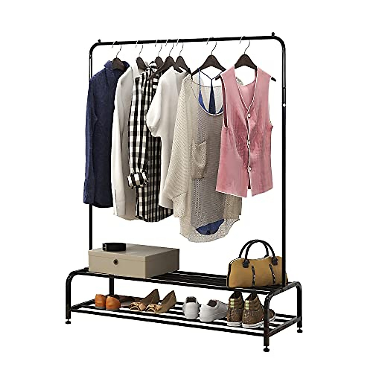 Clothing Garment Rack with Shelves, Metal Cloth Hanger Rack Stand Clothes Drying Rack for Hanging Clothes