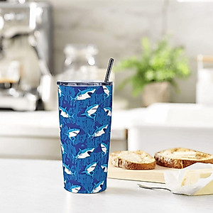 JASROTAO Shark Tumbler,Sharks 20oz Stainless Steel Insulated Travel Tumbler,Travel Coffee Mug with Lid and Straw Water Bottle Drink Tumbler Cups Gifts for Women Men Lovers