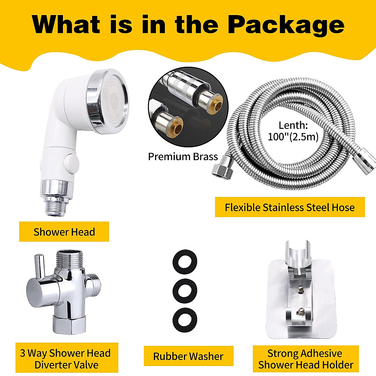 Dog Shower Attachment, Pet Shower Sprayer for Pet Bathing and Dog Washing, Including Brass Shower Head Diverter Valve + Handheld Shower Head + Shower Hose + Holder, Sprayer Kit for Hair Washing