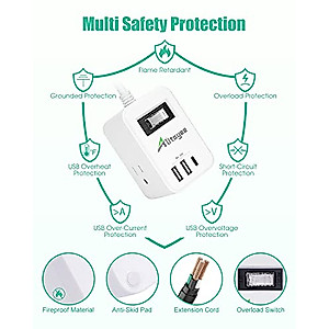 Alitayee Travel Power Strip, Portable Power Strips with 3 Outlets 3 USB Ports 15.5W Fast Charging and 6 ft Flat Plug Extension Cord No Surge Protector for Cruise Travel Hotel College Dorm Home Office