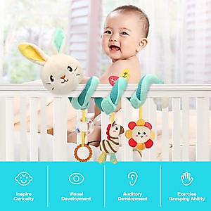 JERICETOY Baby Car Seat Toys 0-6 Months, Carseat Toys for Infants Stroller Toy Baby Spiral Plush Toys Hanging Crib Activity Toy for Crib Bed Stroller Car Seat, Hanging Rattle Toy