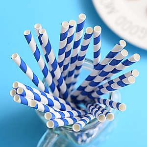 YAOSHENG Paper Straws for drinking, 100 Pack Blue Striped paper straws for Party Supplies,Birthday,Wedding,Bridal/Baby Shower,Juice, shakes,Smoothies,cocktail (Blue)