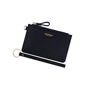 Aiyo Nice Women Slim RFID Card Case Holder Wristlet Zip ID Case Wallet Small Leather Wallet Coin Purse with Keychain (Black)