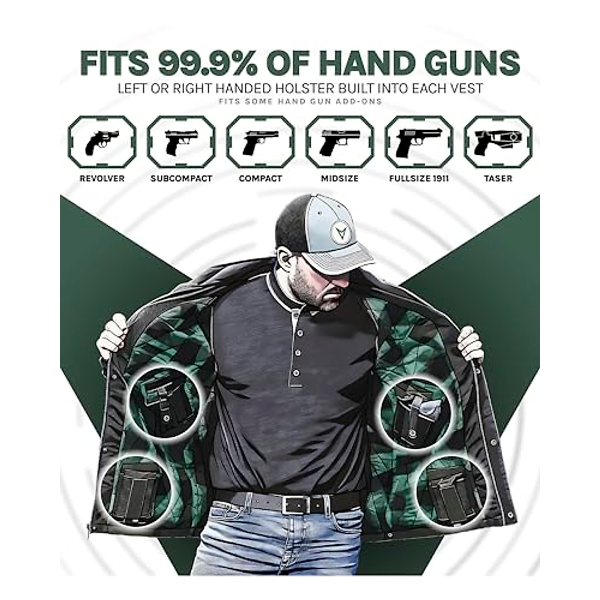 Venado Concealed Carry Vest for Men - Built-in Left and Right Handed Holster (Black, Small)